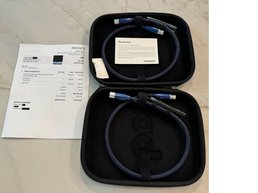 AudioQuest Water XLR interconnect pair .75... For Sale | Audiogon