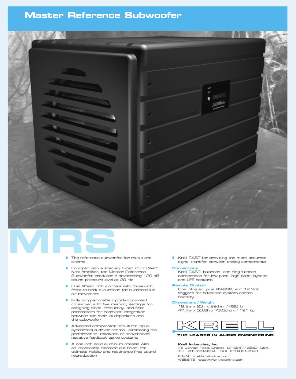 Krell MRS Master Reference Subwoofer For Sale | Audiogon