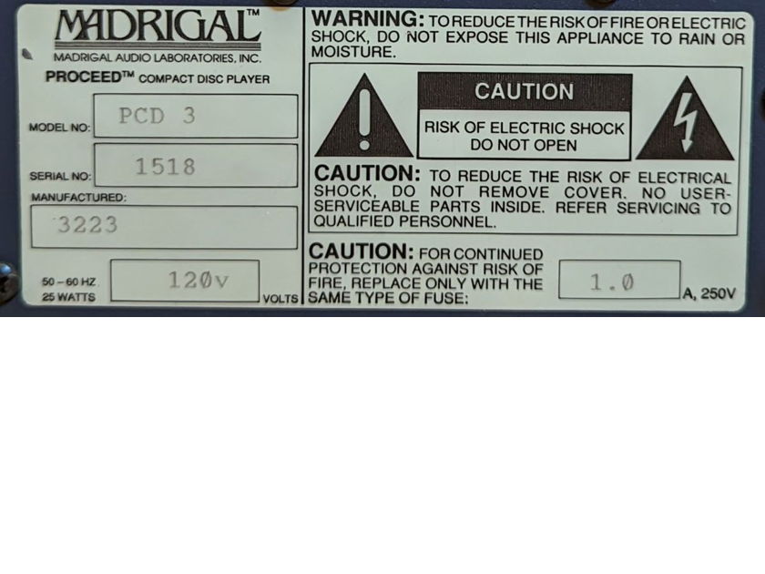 Proceed PCD-3 Madrigal CD player For Sale | Audiogon