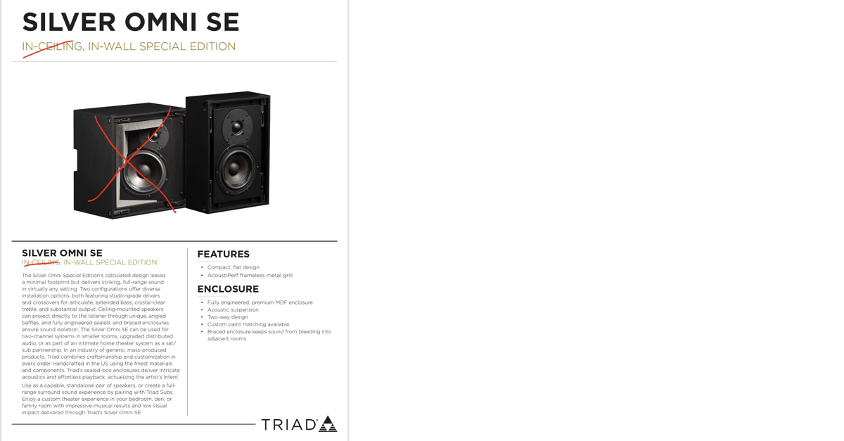 Triad Speakers INWALL SILVER/4 OMNI For Sale | Audiogon