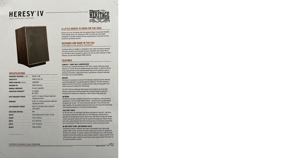 Klipsch Heresy IV For Sale | Audiogon